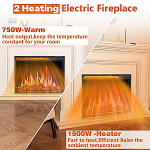 Joy Pebble 34 Inch Electric Fireplace Insert,750W/1500W Recessed Electric Fireplace Heater,Adjustable 5 Flame Color & 5 Burning logs Color,Electric Fireplace with Remote Control&Overheat Protection