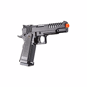 Black Metal Alloy Airsoft Spring Pistol with Wavey Stippling - Shoots at 250 FPS (GoldenBall)