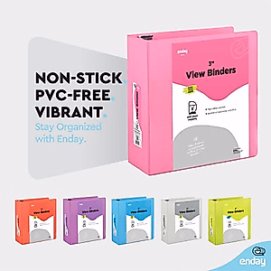 3 Inch Binder 3 Ring Binders Pink, Slant D-Ring 3” Clear View Cover with 2 Inside Pockets, Heavy Duty Colored School Supplies Office and Home Binders – by Enday