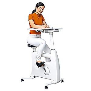 FLEXISPOT Home Workstation Desk Bike Stand up Folding Exercise Desk Cycle Height Adjustable Office Desk Stationary Exercise Bike - Deskcise Pro (With Desktop, White)