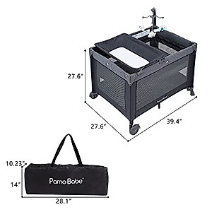 Pamo Babe Portable Baby Playard with Bassinet and Changing Table & Toy Mobile