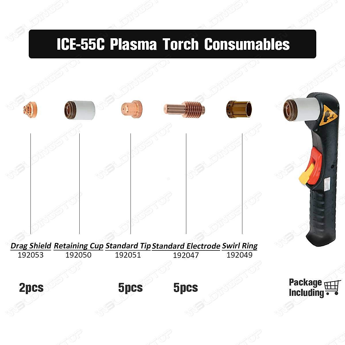 Plasma Cutting 192051 Nozzle Tip 192047 Electrode 192053 Shield Cap for Miller ICE-55C ICE-55CM Torch 12pcs