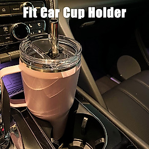 Sursip 40 oz Insulated Tumbler with Screw Lid - Stainless Steel Vacuum Cup with Straw and Handle, Keeps Drinks Cold up to 24 Hours - Sweat/Leak Proof, Dishwasher Safe, Fits Car Cup Holder (Pink)