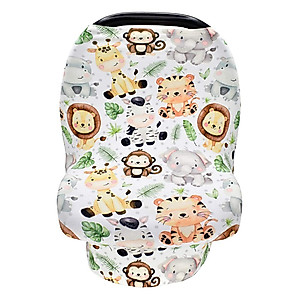 Terriboo Nursing Cover for Newborn Breastfeeding Multi Use Infant Stroller Canopy Unisex Baby Car Seat Cover High Chair Cover Shopping Cart Cover for Baby Boy and Girl (Zoo)