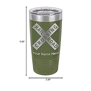 LaserGram 20oz Vacuum Insulated Tumbler Mug, Railroad Crossing Sign 1, Personalized Engraving Included (Camo Green)