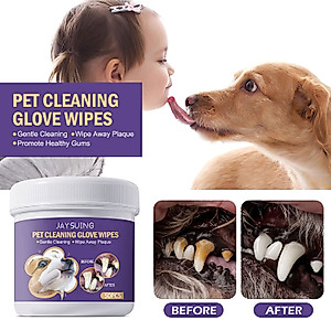 Lxso Teeth Cleaning Wipes for Dogs and Cats Disposable Gentle Cleaning & Gum Care Pet No-Rinse Dog Finger Toothbrush Wipes Pet Oral Cleansing Presoaked Teeth 50Pcs