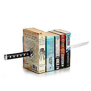 ZWCIBN Book Ends Decorative, Modern Metal Funny Unique Black DVD Bookends for Shelves, Katana Book Stopper Holder for Office Home , Desk Gifts Book Stands for Men and Book Lovers