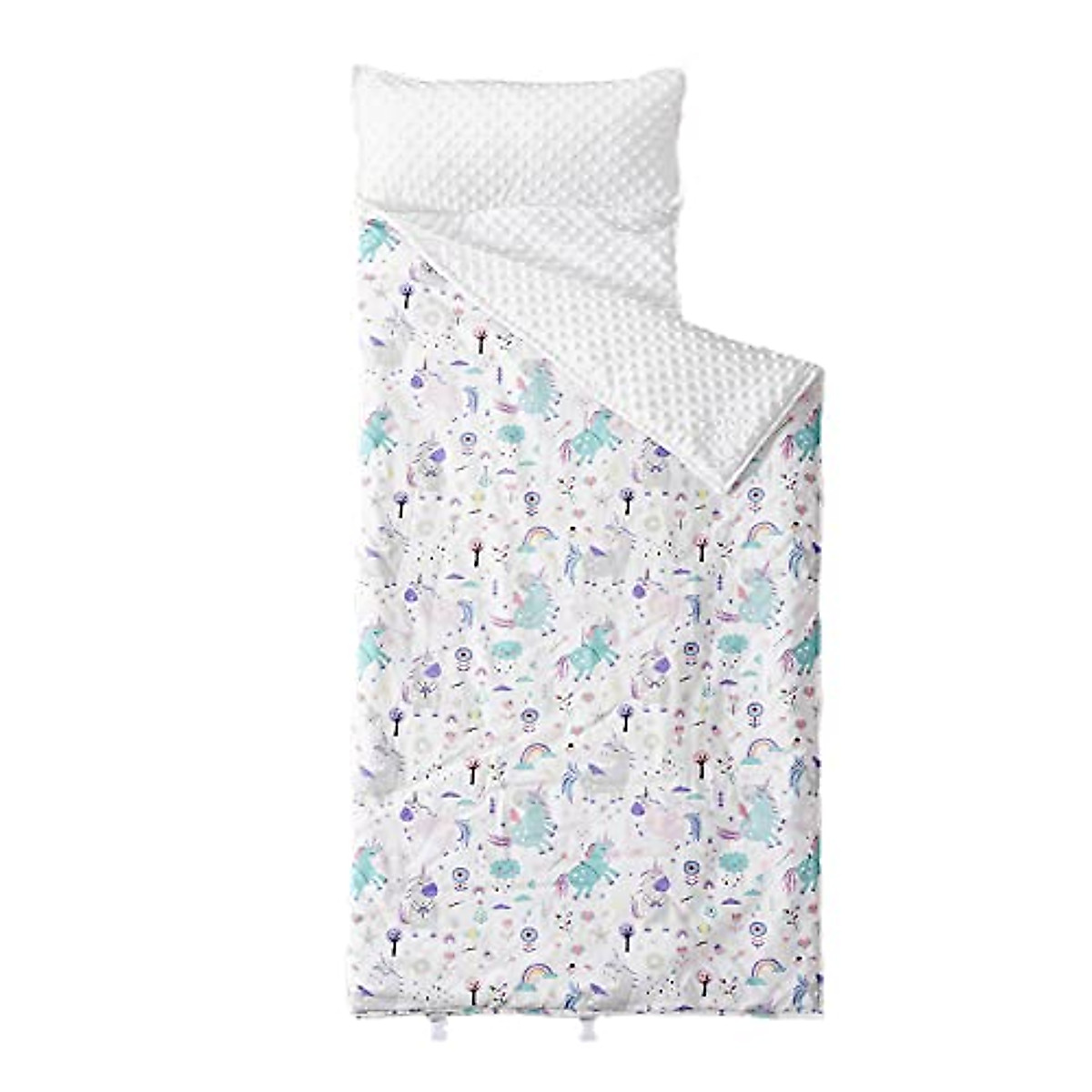 Bunnikins & Clover Toddler Nap Mat with Removable Pillow, Cotton Nap Mats for Preschool, Easy Clean Toddler Nap Pad for Kindergarten, Kids Sleeping Bag for Travel Camping