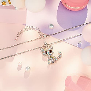 Lanqueen Kitty Cat Pendant Necklace Jewelry for Girls Cat Gifts for Cat Lover Niece Daughter Granddaughter Loved Necklace 18+2.3 inch Chain,Color
