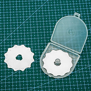 2 Pieces 45 mm Perforating Rotary Replacement Blades 45 mm Rotary Cutter Blades with Plastic Box for Crochet Edge Cutting Crafting Sewing Leather Paper Cardstock