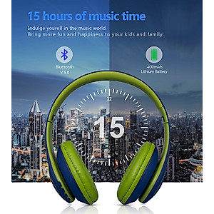 YUSONIC Wireless Headphones with led Lights, Kids Bluetooth Headphones for Boys Girls School/Travel/Phone/Kindle/pc/tv / MP3/tablet/laptop. (Blue Green)