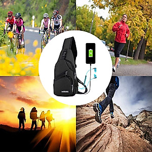 Sling Bag for Men Women Crossbody Daypack Shoulder Backpack Chest Bags with USB Charging Port & Headphone Hole for Hiking Camping Outdoor Trippack(Black)