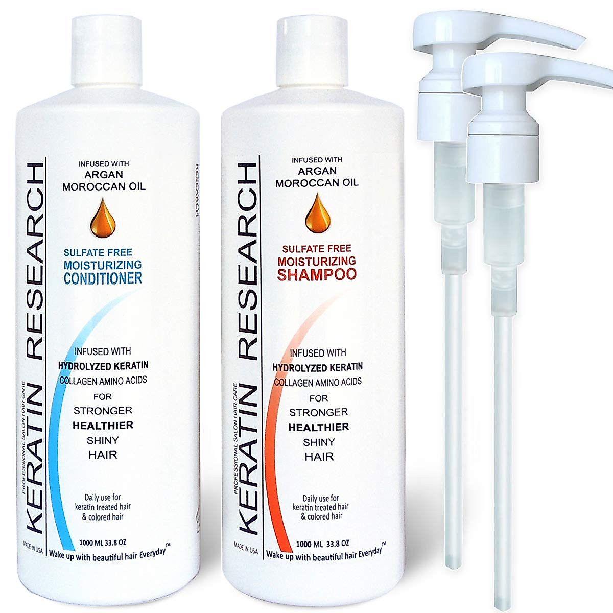 Sulfate Free Shampoo & Conditioner 2 x 1 LITER Bottles Set infused with Moroccan Argan Oil, By Keratin Research post treatment shampoo