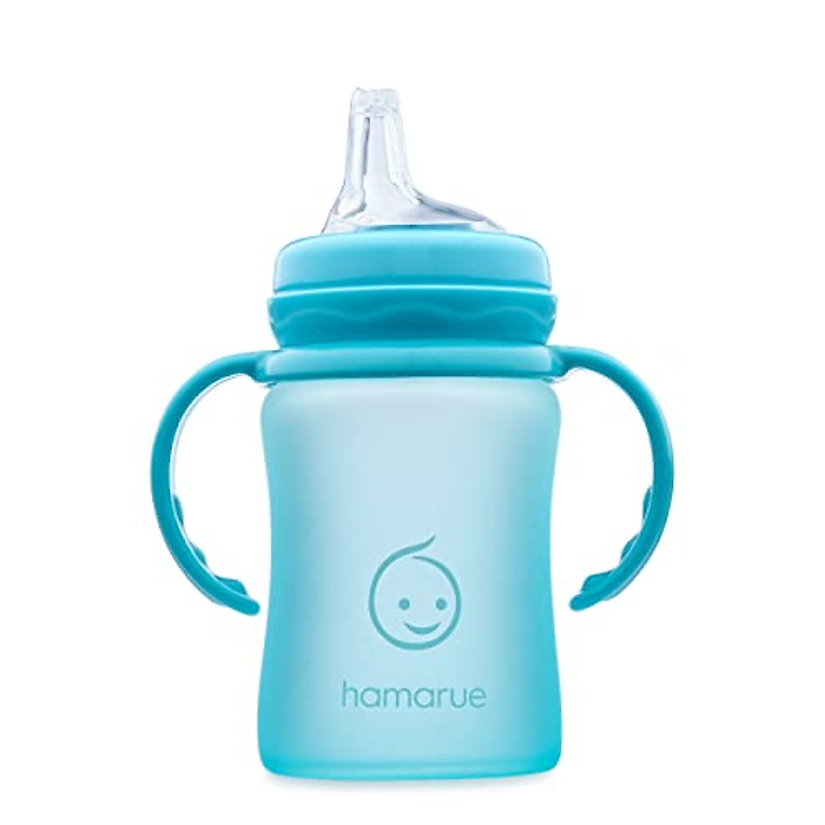 Hamarue 3-in-1 Glass Sippy Cups for Toddlers | Silicone Coated Glass Baby Bottles | Non-Toxic Transition Cup for Baby with Removeable Handles | Baby Straw Cup NB+, 3M, 6M, 12M (Teal, 5 oz)