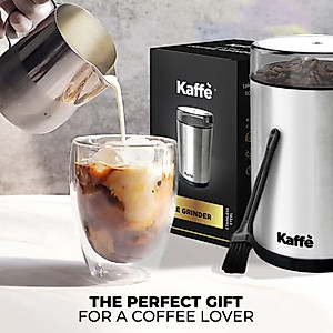 Kaffe Coffee Grinder Electric - Spice Grinder w/Cleaning Brush, Easy On/Off - Perfect for Espresso, Herbs, Spices, Nuts, Grain - 3.5oz / 14 Cup (Black)