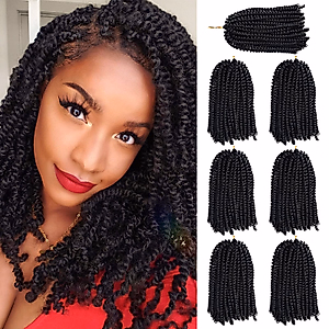 7 Packs Spring Twist Hair 8 Inch Fluffy Spring Twist Crochet Braiding Hair Bomb Twist Spring Crochet Hair for Black Women Hair Extensions 15 Strands 55g/Pack(8 inch, 1B)