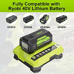 Upgraded 6000mAh Replacement for Ryobi 40V Battery and Charger Combo Compatible with Ryobi Battery 40V OP4026 OP40601 OP4050A OP4040 OP4030 OP4050 Replacement for Ryobi 40 Volt Charger OP401 2-Pack