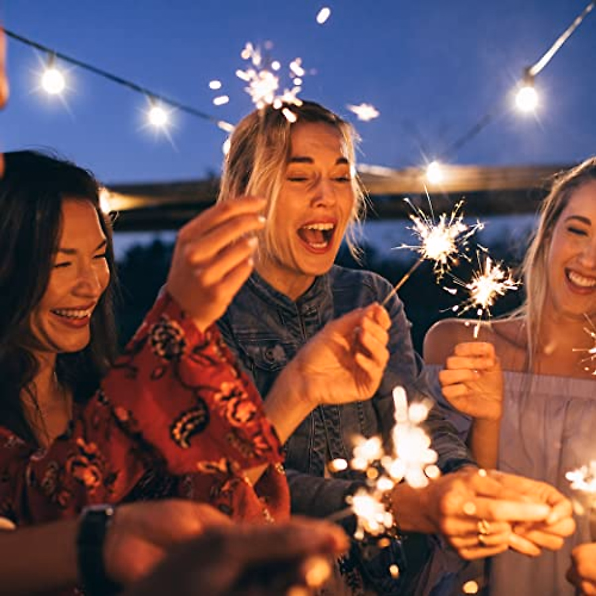 Newhouse Lighting Outdoor String Lights with Hanging Sockets Weatherproof Technology Heavy Duty 48-foot Cord 18 Lights Bulbs Included (3 Free Replacement), Black