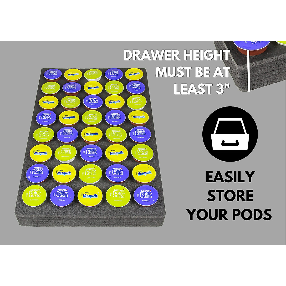 Polar Whale Coffee Espresso Capsule Drawer Organizer Tray Insert Compatible with Dolce Gusto for Kitchen Home Office Waterproof Washable Black Foam 40 Compartment 12.75 x 20.25 Inches