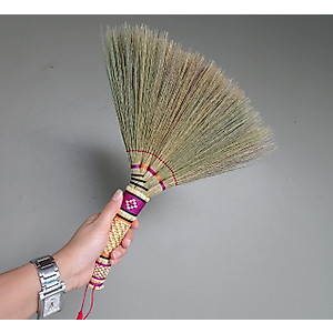 Asian Whisk Broom Natural Grass Duster 1piece 14 inch Tall Dustpan Brush Wooden Handmade Thai Bamboo Handle Sweeper for Dusting