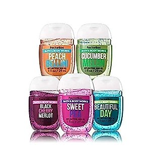 Bath and Body Works Anti-Bacterial Hand Gel 5-Pack PocketBac Sanitizers, Assorted Scents, 1 fl oz each