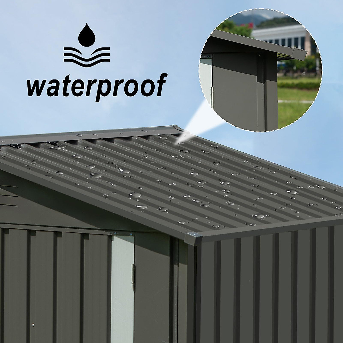 6x8 FT Outdoor Storage Shed, Garden Tool Storage Shed with Sloping Roof and Double Lockable Door, Outdoor Shed for Garden Backyard Patio Lawn