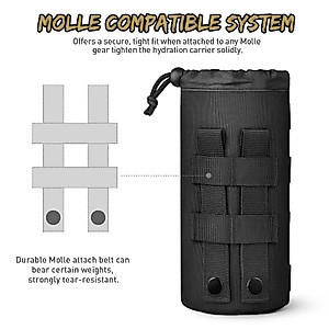 Gonex Tactical Military MOLLE Water Bottle Pouch, Drawstring Open Top & Mesh Bottom Travel Water Bottle Bag Tactical Hydration Carrier Black