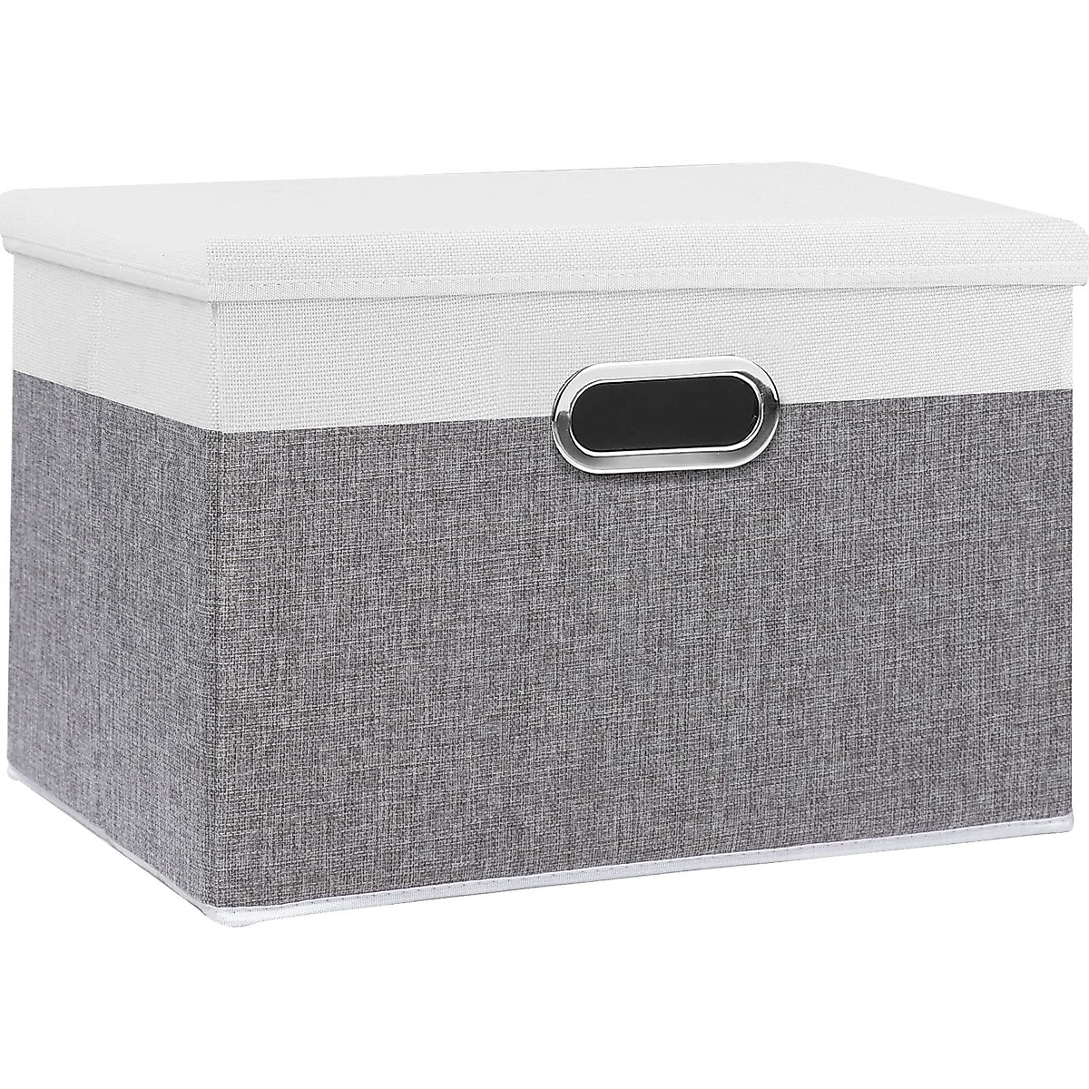 Yawinhe Storage Bins with Lids, Fabric Foldable Boxes with 2 Metal Handles, Waterproof Basket, Closet Organizers, White/Gray, 15''Lx9.8''Wx9.8''H, 1-Pack