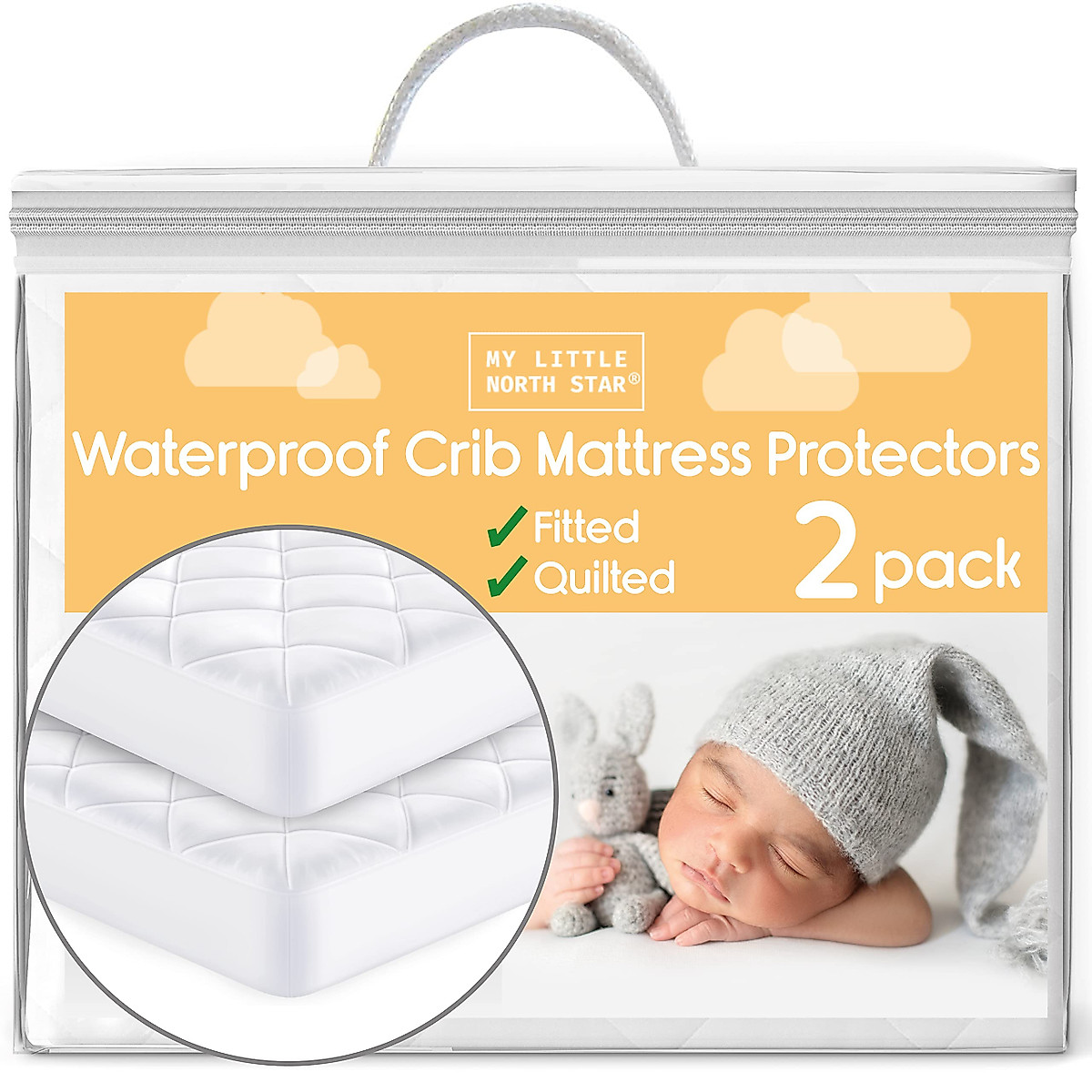 Pack n Play Fitted Waterproof Mini Crib Mattress Protector | 2 Pack | 27" X 39" | Quilted Crib Mattress Cover Pad Fits Most Pack n Plays, Mini Crib, Playards and Foldable Mattresses