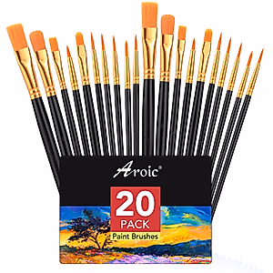 AROIC Acrylic Paint Brush Set, 2 Packs / 20 pcs Nylon Hair Brushes for All Purpose Oil Watercolor Painting Artist Professional Kits (Black)