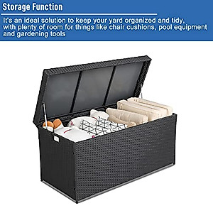 OOTDxvv 500L/132Gallon PE Rattan Deck Box for Patio Furniture, Pool Accessories, and Storage for Outdoor Toys, Black Four-Wire Rattan