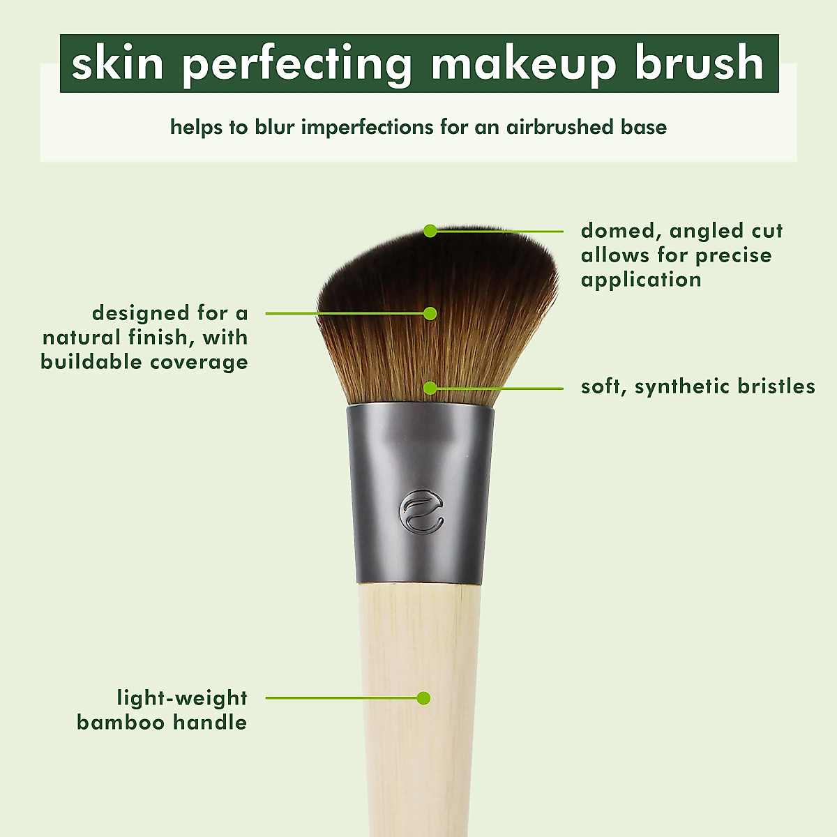 EcoTools Skin Perfecting Makeup Brush, For Liquid & Cream Foundation & Contour, Angled Brush Ideal for BB & CC Creams, Eco-Friendly, Dense, Synthetic Bristles, Vegan & Cruelty-Free, 1 Count