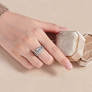 Newshe Jewellery Oval Wedding Set Engagement Rings for Women AAAAA Cubic Zirconia 925 Sterling Silver Ring Enhancer Bridal Set Size 8