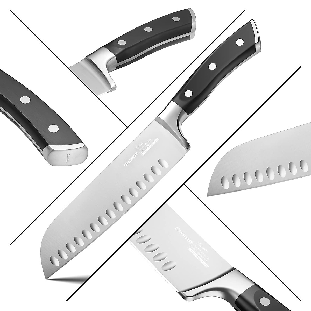 OAKSWARE 7" Santoku Knife, Razor Sharp Kitchen Cutting Chopping Chef Knife, Professional High Carbon German Steel Cooking Knife for Meat, Vegetables, and Fruits