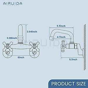 Airuida Matte Black Wall Mount Kitchen Faucet 4 Inch(10cm) Spout Reach Adjustable Center Double Cross Handles Mixer Tap 360 Rotatable Wall Mounted Faucet for Commercial Utility Laundry Restaurant