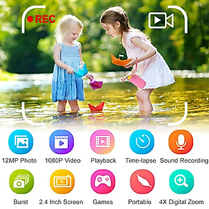AILEHO Kids Camera Video Camcorder - Digital Camera for Kids, 12M 1080P Toddler Camera Toys for Boys Girls, Birthday Idea for Kids with 32G TF Card (Pink)