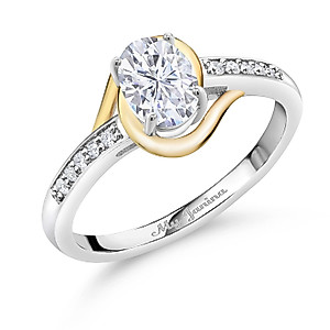 Gem Stone King 10K Yellow Gold and 925 Sterling 7X5MM Oval Gemstone Birthstone and White Lab Grown Diamond Engagement Ring | Wedding Anniversary Promise Ring for Women