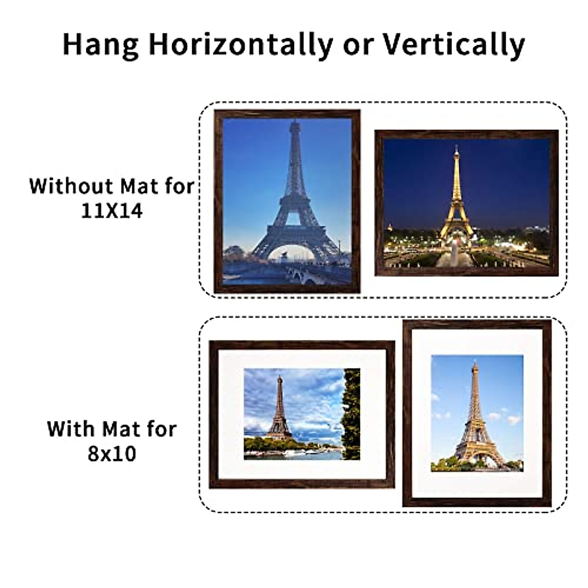 BAIJIALI 11x14 Picture Frame Composite wood for 8x10 photo with Mat or 11x14 photo Without Mat for Rustic Home Decor,4 Packs