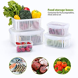 LUXEAR Fruit Vegetable Produce Storage Saver Containers with Lid & Colander 5 Packs BPA-Free Plastic Fresh Keeper Set | Refrigerator Fridge Organizer | for Salad Berry Lettuce Food Meat Fish Celery