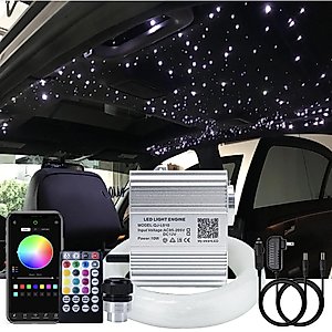 AKEPO 10W Twinkle Fiber Optic Lights kit APP Control with Music Mode for Star Ceiling Sky Light Car Home Use, RGBW Light Engine+Optical Fiber Cable 460pcs of 9.8ft/3m(0.03+0.04+0.06in)+28key Remote