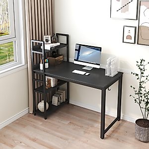 Napnapday 47 inch Computer Desk with Storage Shelves, Study Gaming Desk with Bookshelf Writing Table for Home Office Bedroom, Black