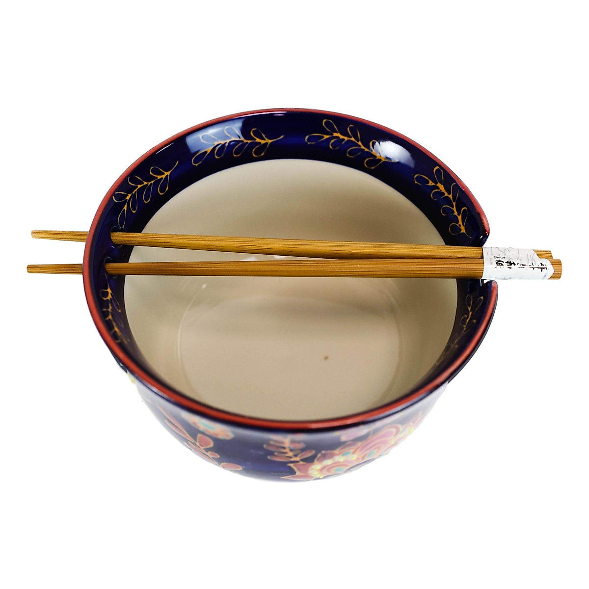 Ebros Midnight Purple Mandala Purple Floral Blossoms Ramen Udon Noodles Large 6.25"D Soup Bowl With Bamboo Chopsticks And Built In Rest Set for Asian Dining Rice Meal Bowls Decor Kitchen