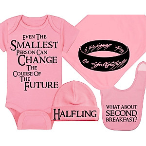 Fantasy Movie Baby Onesie - Even The Smallest Person Can Change The Course Of The Furture (6-12 Month - Pink Fabric - Black Design)