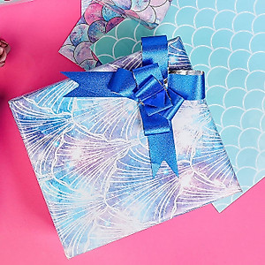 U'COVER Birthday Wrapping Paper for Girls Boys Kids Baby Shower Women Men Mermaid Scale Scallop Galaxy 12 Folded Sheet 4 Style Pattern Gift Wrapping Paper for Wedding Graduation Anniversary 20×29inch