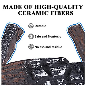 vchin Gas Fireplace Logs, 10 Piece Ceramic Logs for Fireplace and Fire Pit, Heat Resistant Realistic Logs, Stackable Fake Logs Set - Gas, Propane, Electric Fireplace Indoor Insert