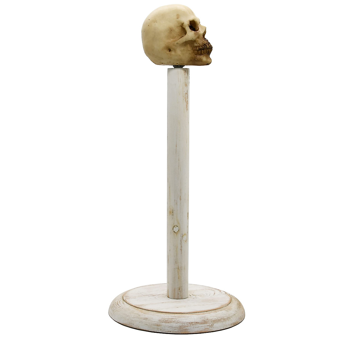 Rustic Wood Skull Paper Towel Holder Stand Up Paper Towel Holder, Easy One-Handed Tear Kitchen Paper Towel Dispenser with Weighted Base for Standard Paper Towel Rolls,Rustic White