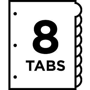 Avery Insertable Style Edge Plastic Dividers for 3 Ring Binders, 8-Tab Set, Assorted White Frosted Designs, 1 Set (11291)