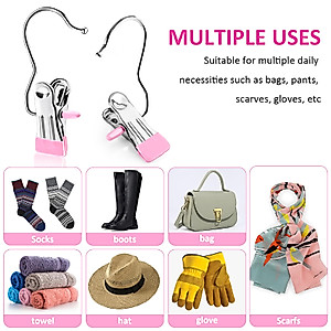 Yihurlm Boot Hangers for Closet,30 Pack Laundry Hooks with Clips,Stainless Steel Boot Hanger Clips,Portable Hangers Single Clip Space Saving Boot Clips for Hanging (Pink)