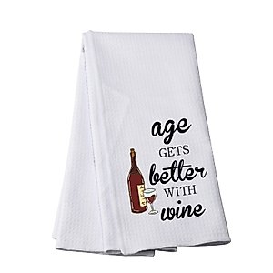PWHAOO Funny Wine Kitchen Towel Age Gets Better with Wine Kitchen Towel Wine Party Kitchen Towel (Age GETS Better T)