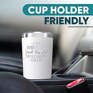 shop4ever A Wise Woman Once Said F This And She Lived Happily Ever After Engraved Insulated Stainless Steel Tumbler with Lid 20 oz. Funny Divorce Retirement Feminist Gift (White)